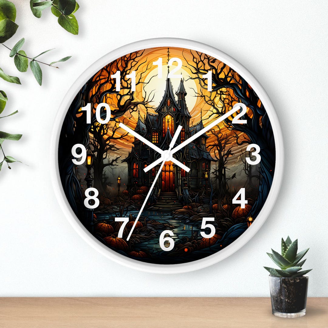 Dark Creepy Stained Glass House Wall Clock Witch Halloween Decor ...
