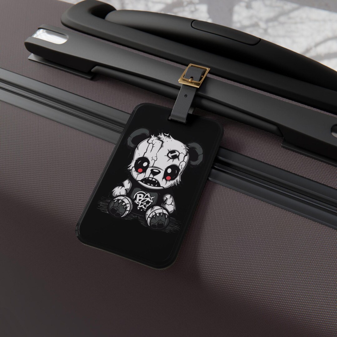 Emo Punk Black White Death Bear Luggage Tag Edgy Gothic Travel ...