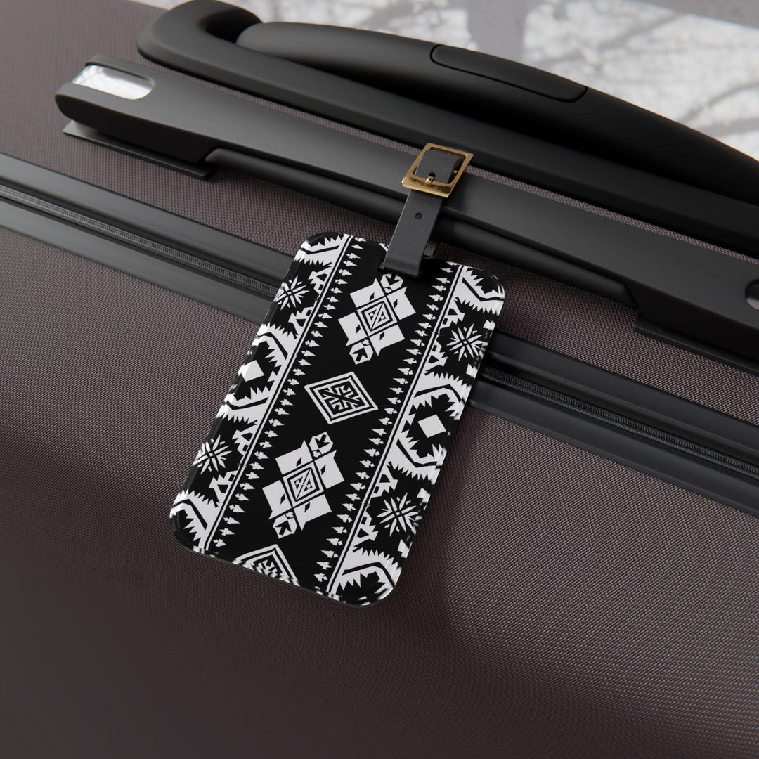 Black & White Aztec Western Style Luggage Tag | Bold Monochrome Baggage ...