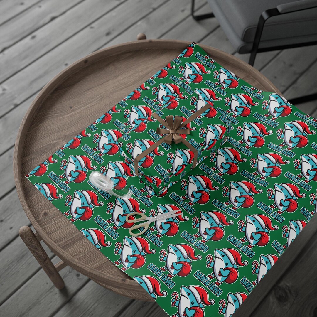 Santa Jaws Christmas Wrapping Paper Cute Shark Gift Wrap Funny Holiday ...