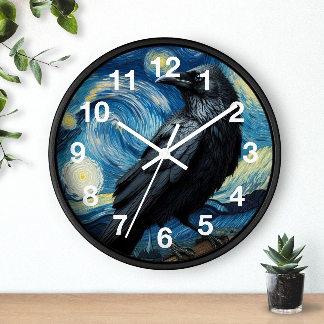 Black Raven Night Sky Wall Clock Battery Operated Starry Night-inspired ...
