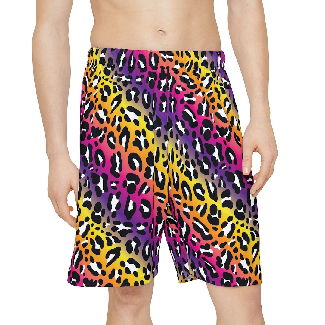 Sunset Leopard Print Men's Shorts: Vibrant EDM Rave Wear - Etsy