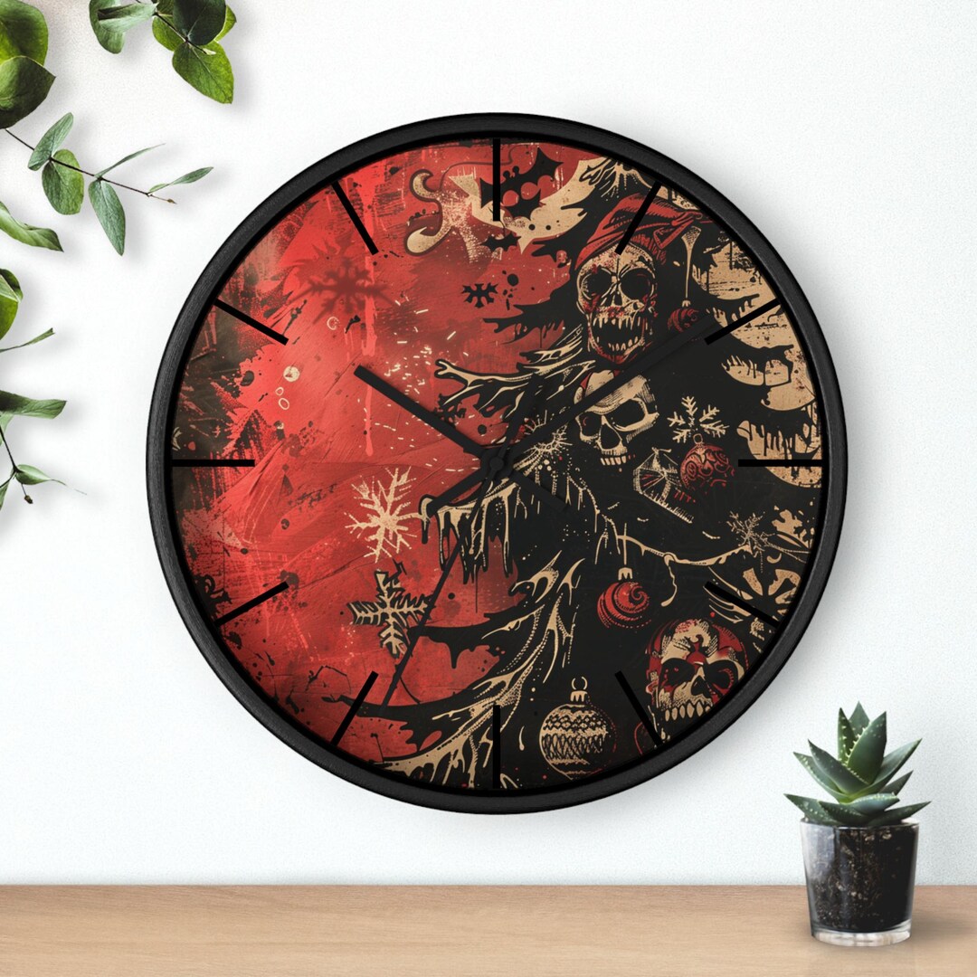 Black & Red Christmas Gothic Wall Clock | Unique Holiday Decor ...
