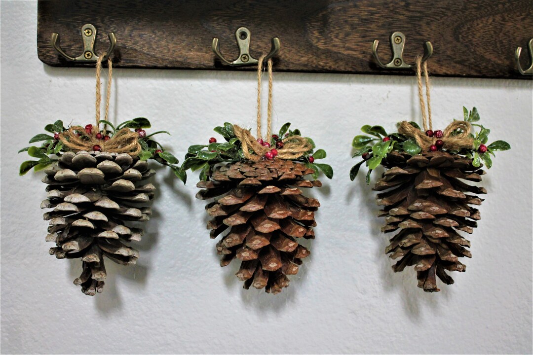 Set of Three Long Needle Pine Tree Pinecone Tree Ornaments - Etsy