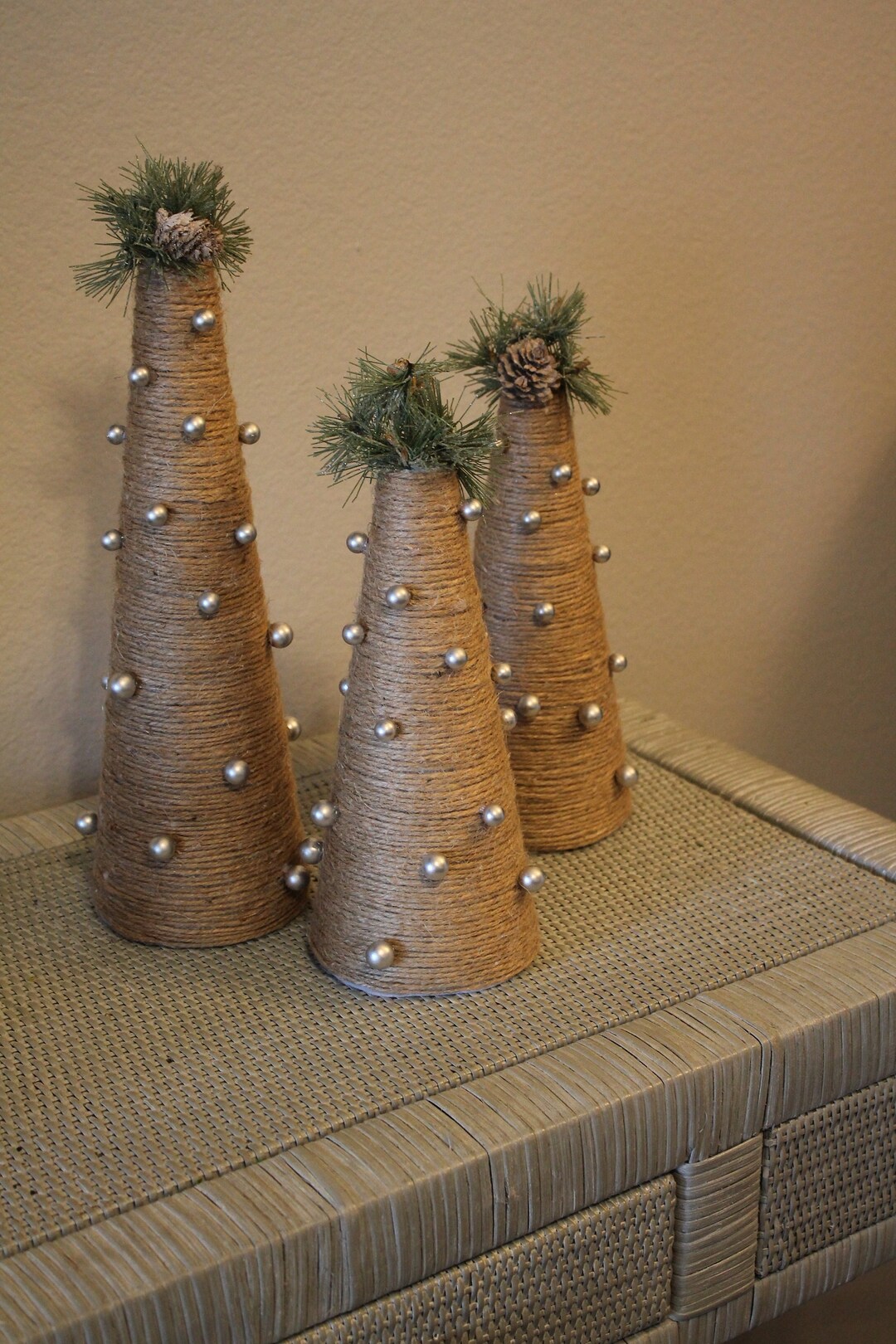 A Trio of Natural Jute Wrapped Decorative Christmas Trees - Etsy