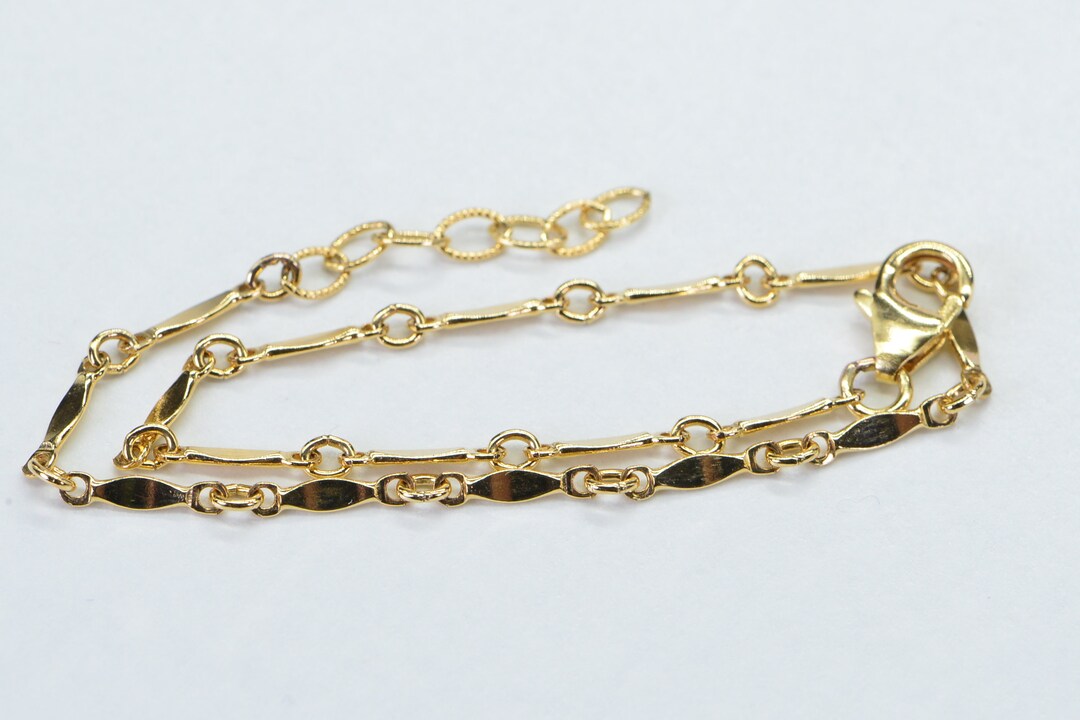 14K Yellow Gold Thin Bracelet Dainty, Thin Gold Chain for Layering ...