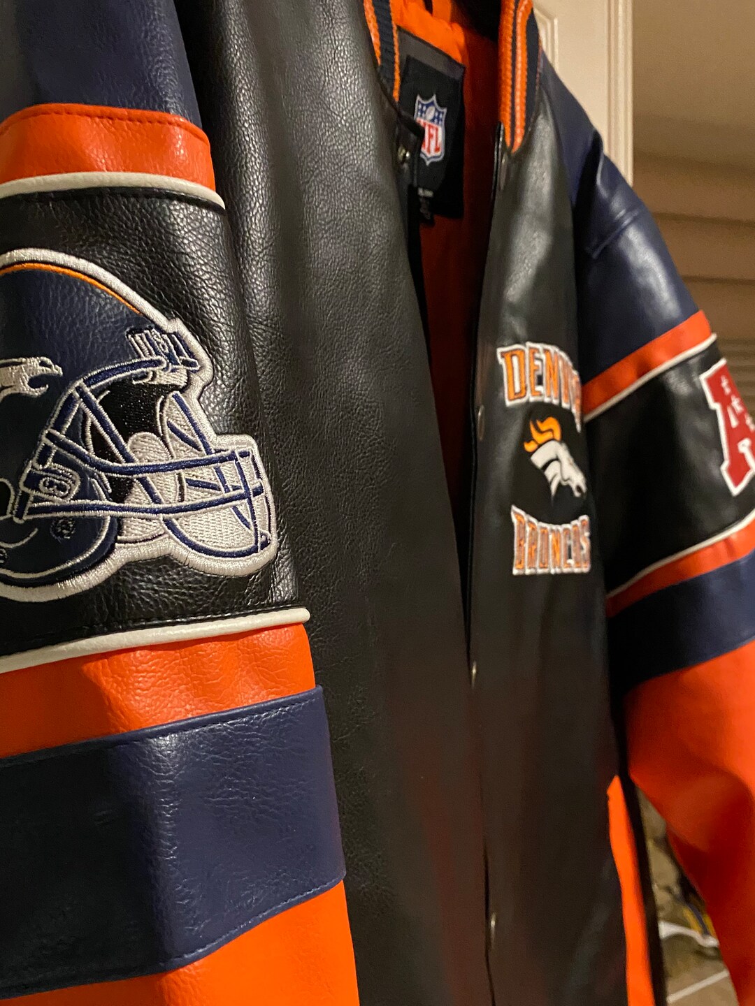 Denver Broncos NFL Football Jacket New Faux Leather Material Button ...