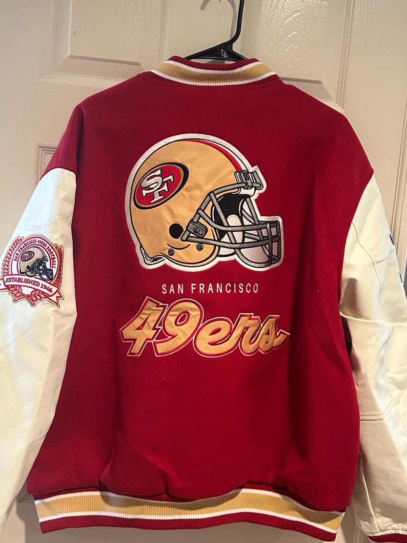 San Francisco 49ers NFL Team Apparel Football Jacket Fabric and Faux ...