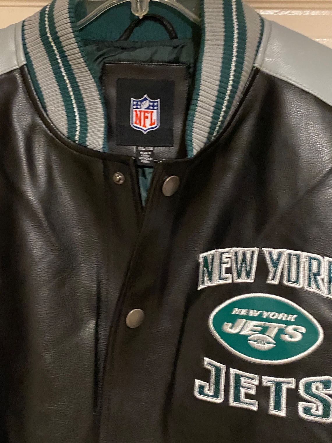 Official NFL Football Jacket New York Jets Faux Leather New Button Down ...