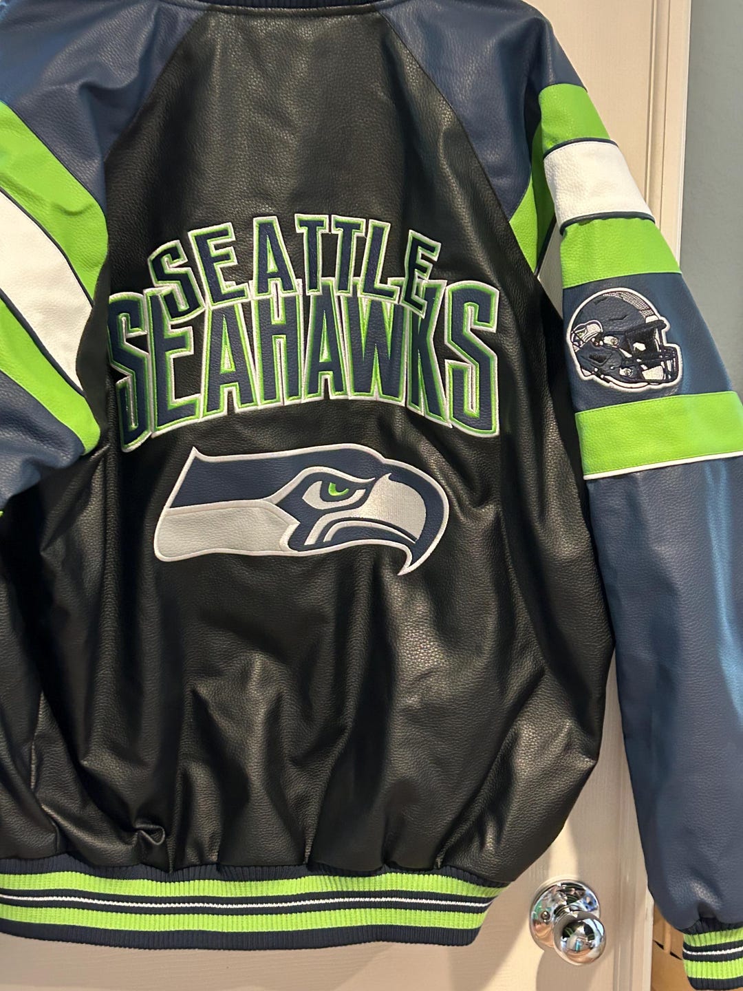 Seattle Seahawks NFL Football Faux Leather Material Bomber Jacket XL ...