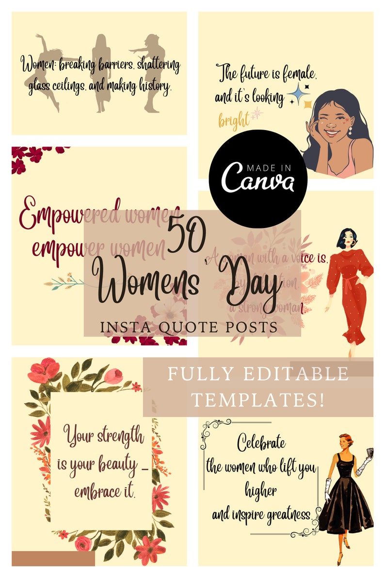 Womens Day Instagram Quotes - Post Templates - Fully Editable! - Etsy
