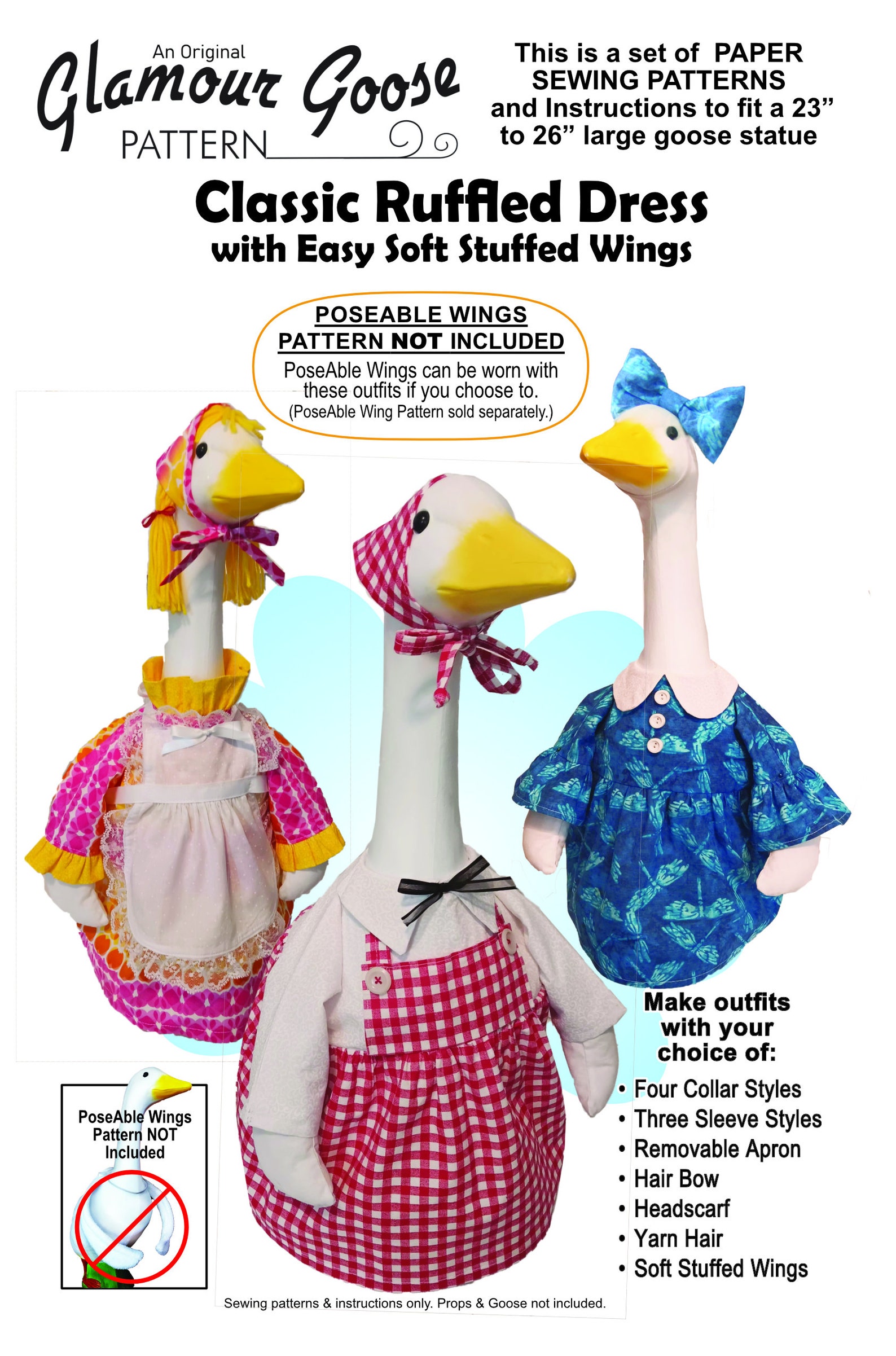 Goose Outfits Pattern for RUFFLED DRESS and Accessories. CHOOSE From 2 ...