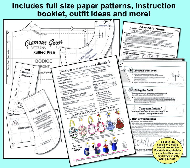 Goose Outfits Pattern for RUFFLED DRESS and Accessories. - Etsy