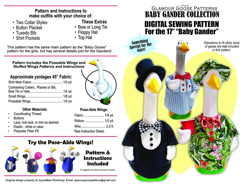 Digital Baby Gander Porch Goose Clothes Pattern. for 17" Plastic Goose ...