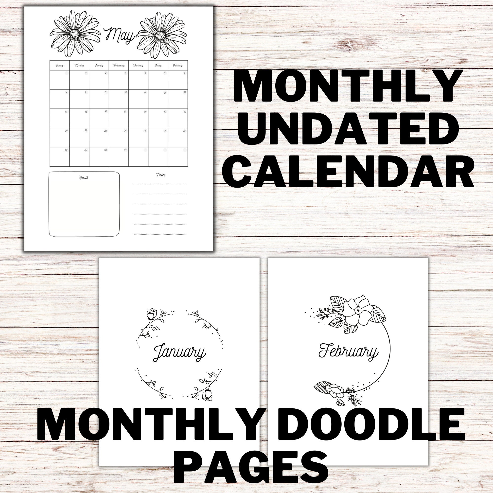 PRINTABLE Floral UNDATED Monthly & Weekly Planner |coloring Bullet ...