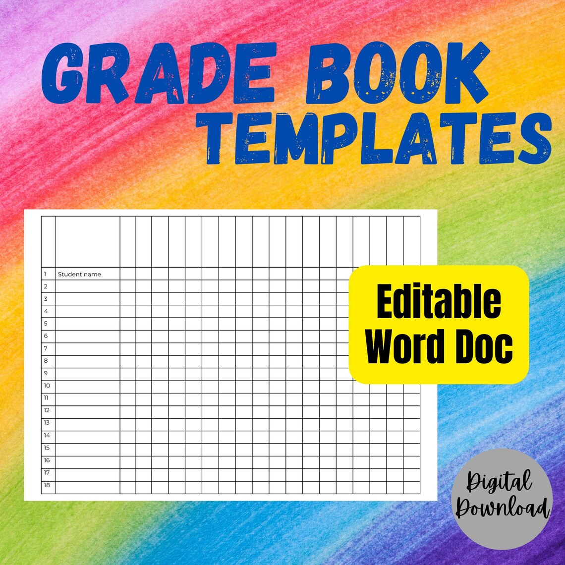 Grade Book Templates for the Classroom | Editable Word File | Download ...