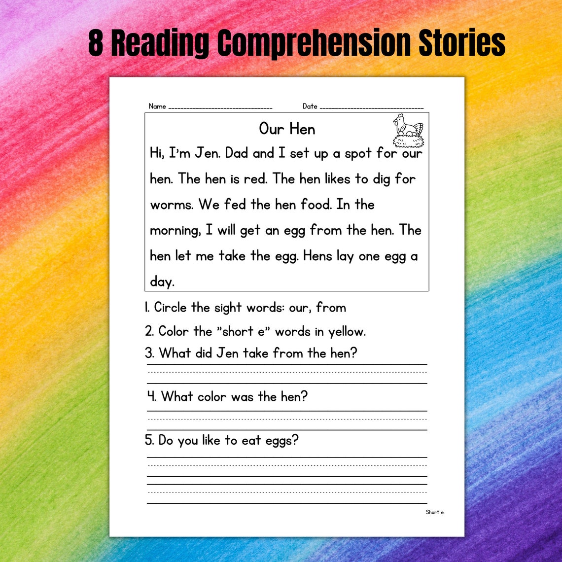 Differentiated Phonics (short E) Story Passage Reading Comprehension ...
