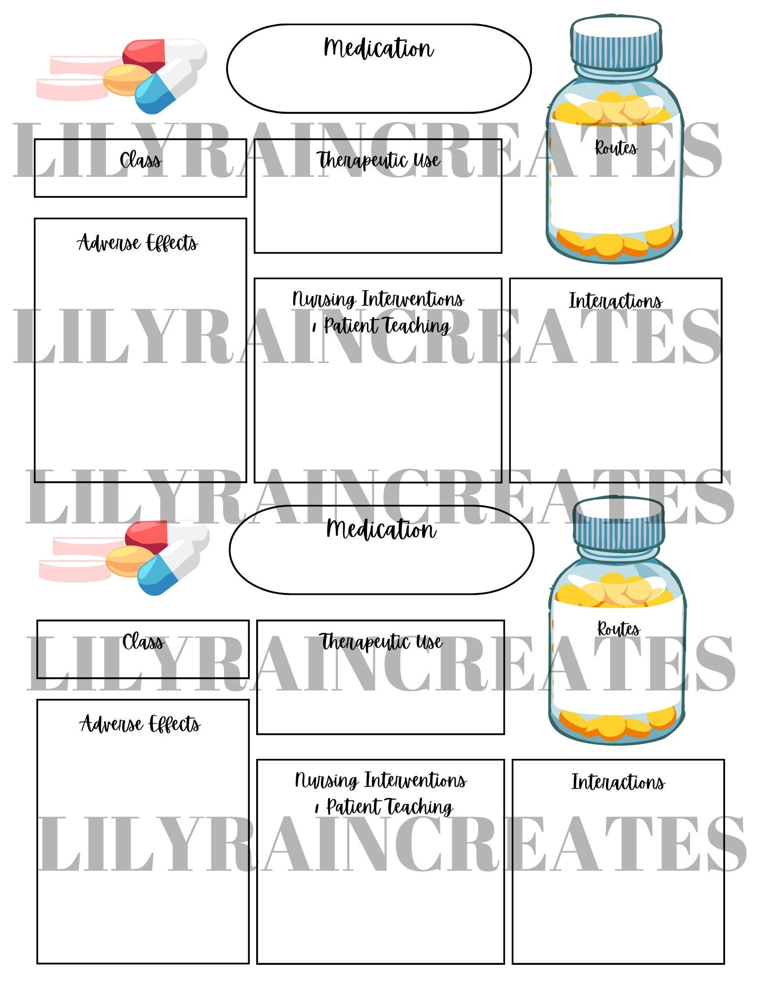 Medication Card Template - Etsy