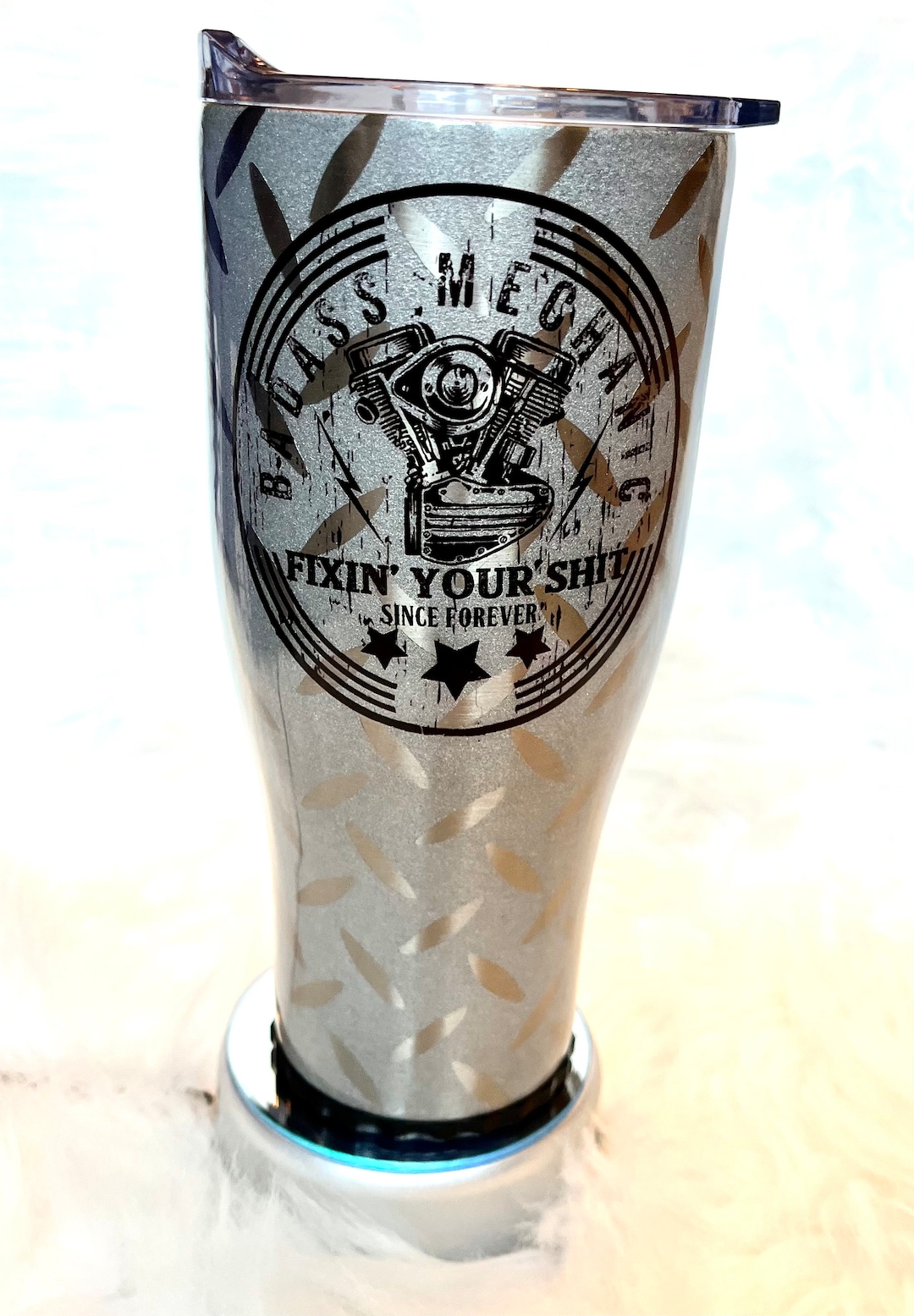 Custom Diamond Plate Mechanic Tumbler With Slide Lid and Straw - Etsy