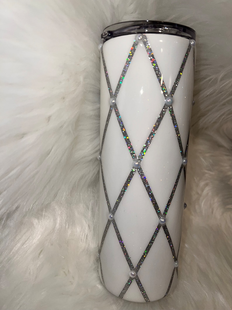 Diamond Tumbler With Pearls, Diamond Glitter Tumbler, Wedding Tumbler ...