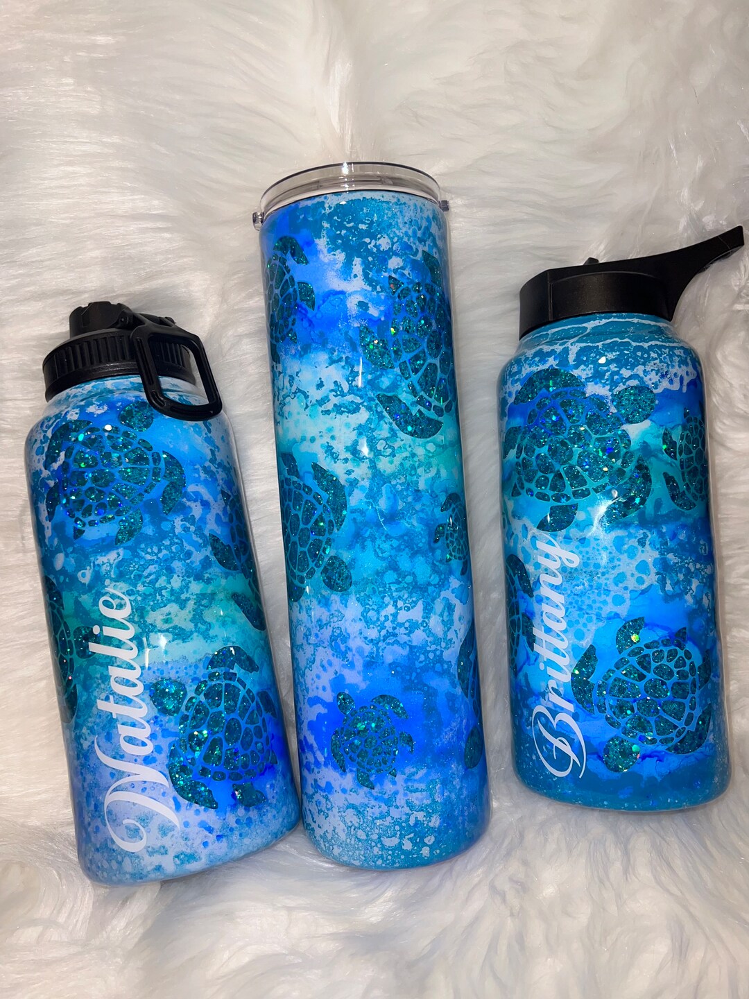 Glitter Sea Turtle Tumbler: Personalized Peekaboo Cup With Lid & Straw ...