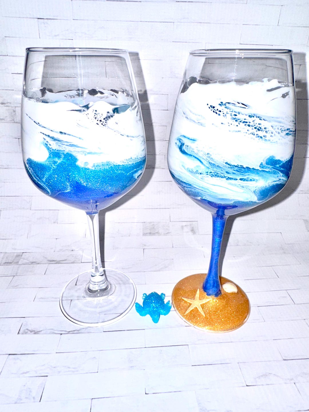 Ocean Wave Wine Glasses: Handmade Coastal Decor Glassware - Etsy