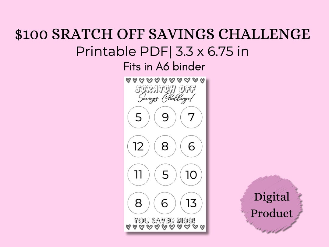 Cute 100 Dollar Scratch off Saving Challenge Printable Printable ...