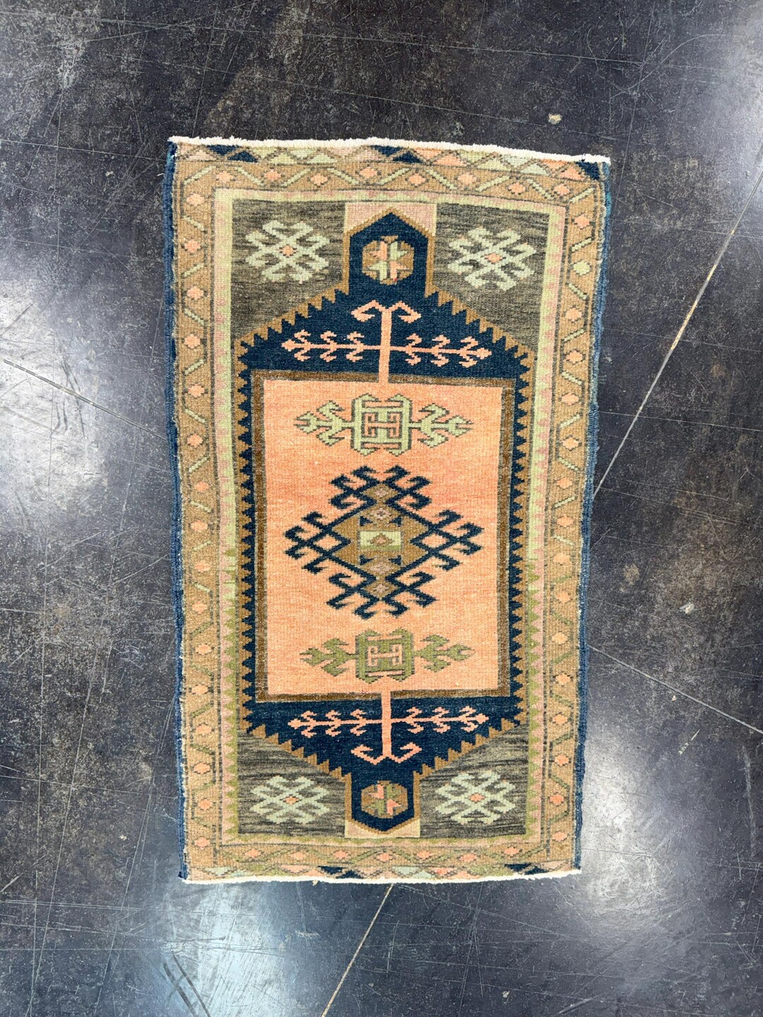 Turkish Vintage Mini Rug – 2x3 Handwoven Wool Yastik Rug in Blue ...