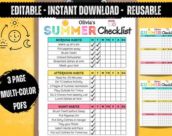Kids Summer Daily Checklist | Chore Chart for Kids | Summer Rules ...