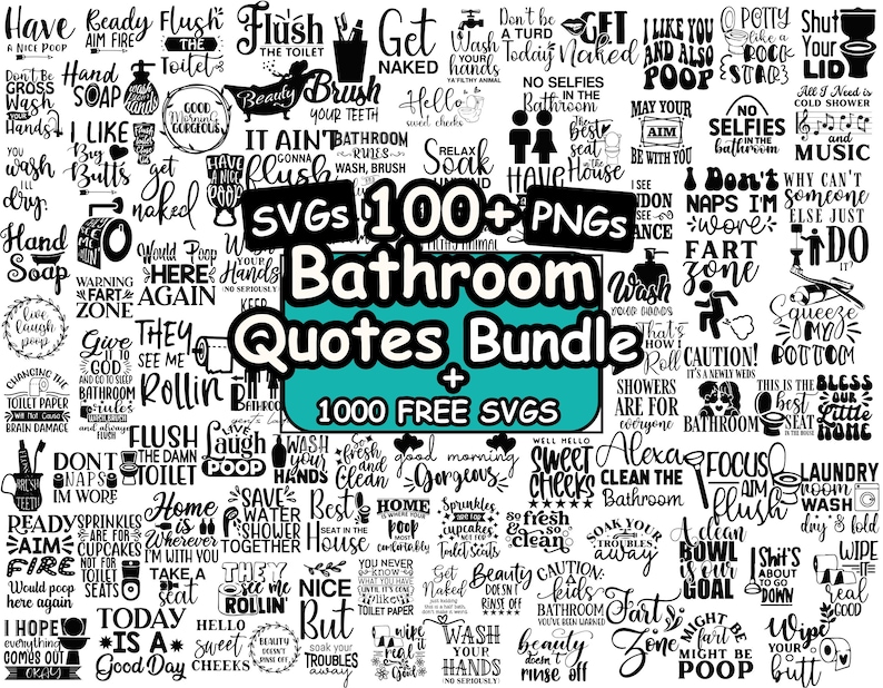 Bathroom Quotes Svg Bundle, Bathroom Sign Svg, Png, Washroom Svg ...