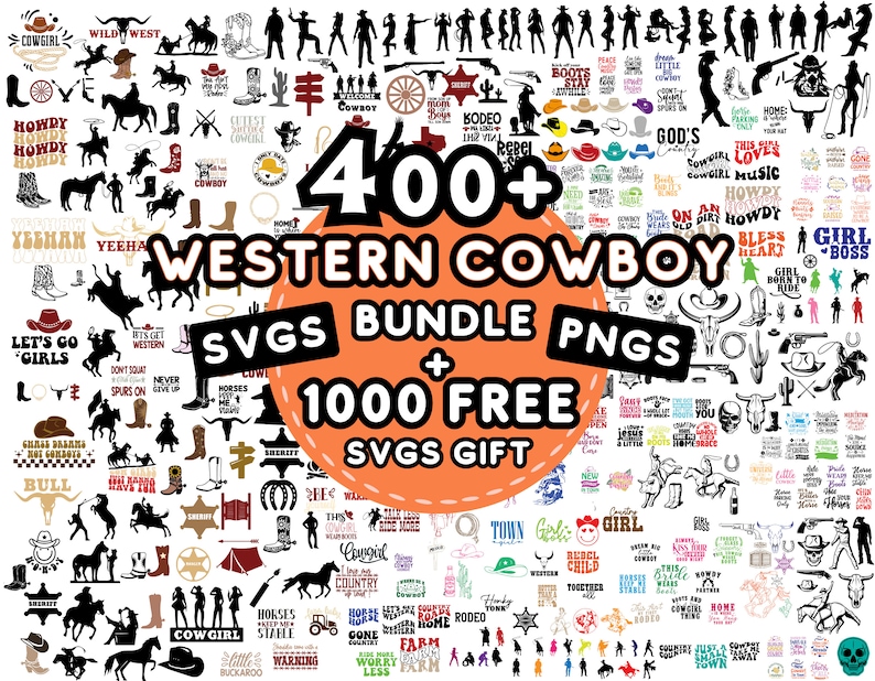 Western Cowboy SVG Bundle, Rodeo Clipart (400+ Files) - Etsy