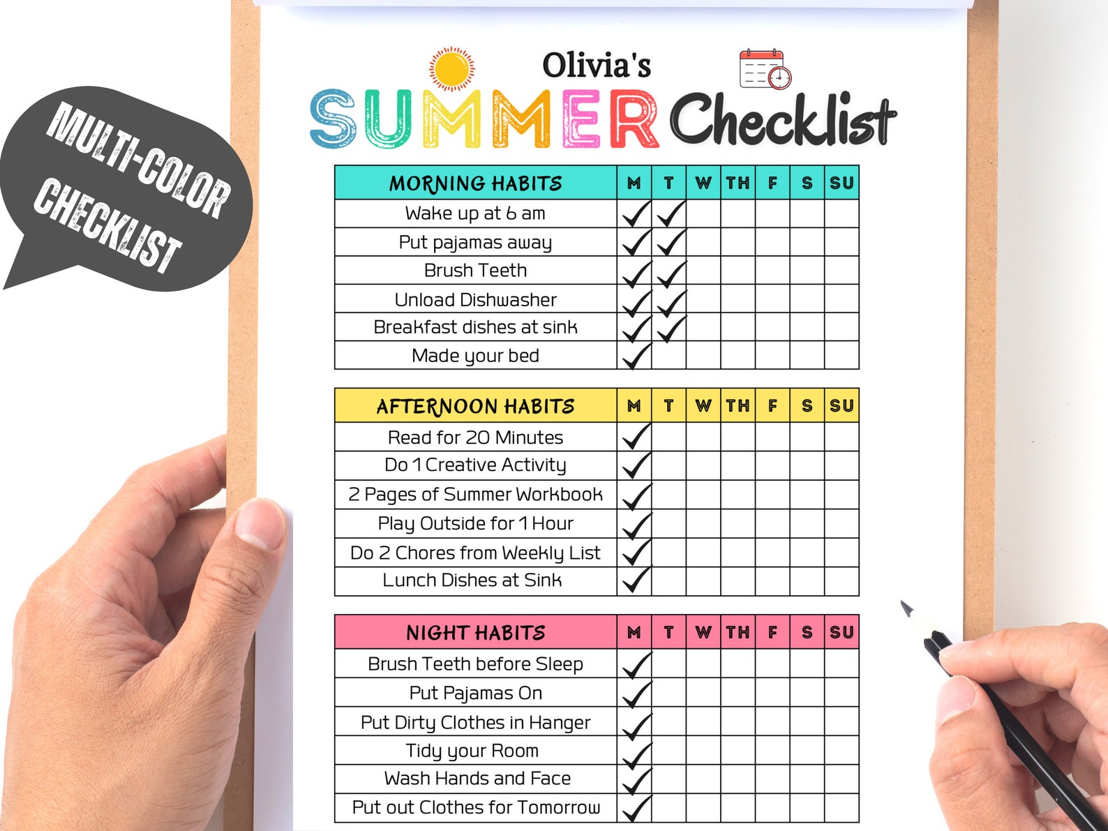Editable Summer Checklist for Kids, Printable Chore Chart (instant ...