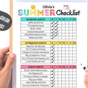 Summer Checklist, Editable Summer Daily Checklist for Kids, Printable ...