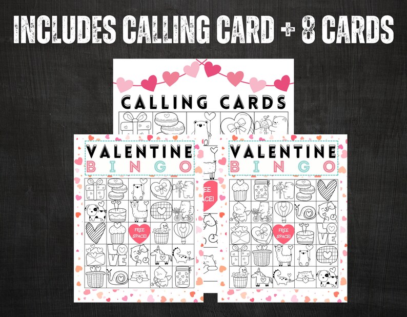 Valentine's Day Bingo Game for Kids & Adults (printable, 8 Cards) - Etsy