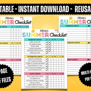 Summer Checklist, Editable Summer Daily Checklist for Kids, Printable ...