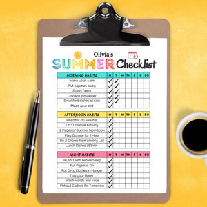 Summer Checklist, Editable Summer Daily Checklist for Kids, Printable ...
