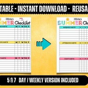 Summer Checklist, Editable Summer Daily Checklist for Kids, Printable ...