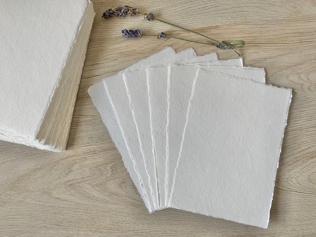 4.25x6" WHITE 150 Gsm Handmade Deckle Edge Cotton Rag Paper Torn Edge ...