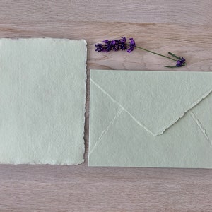 5x7" Sage Green 150gsm Handmade Deckled Edge Cotton Rag Paper Deckle ...