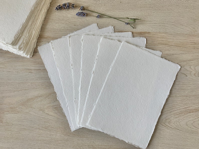 5x7" WHITE 150gsm Handmade Deckled Edge Cotton Rag Paper Deckle Edge ...