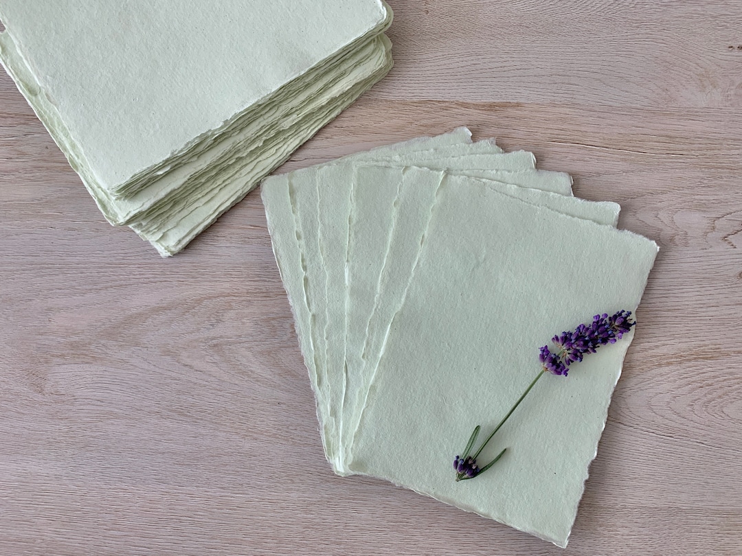 5x7" Sage Green 150gsm Handmade Deckled Edge Cotton Rag Paper Deckle ...