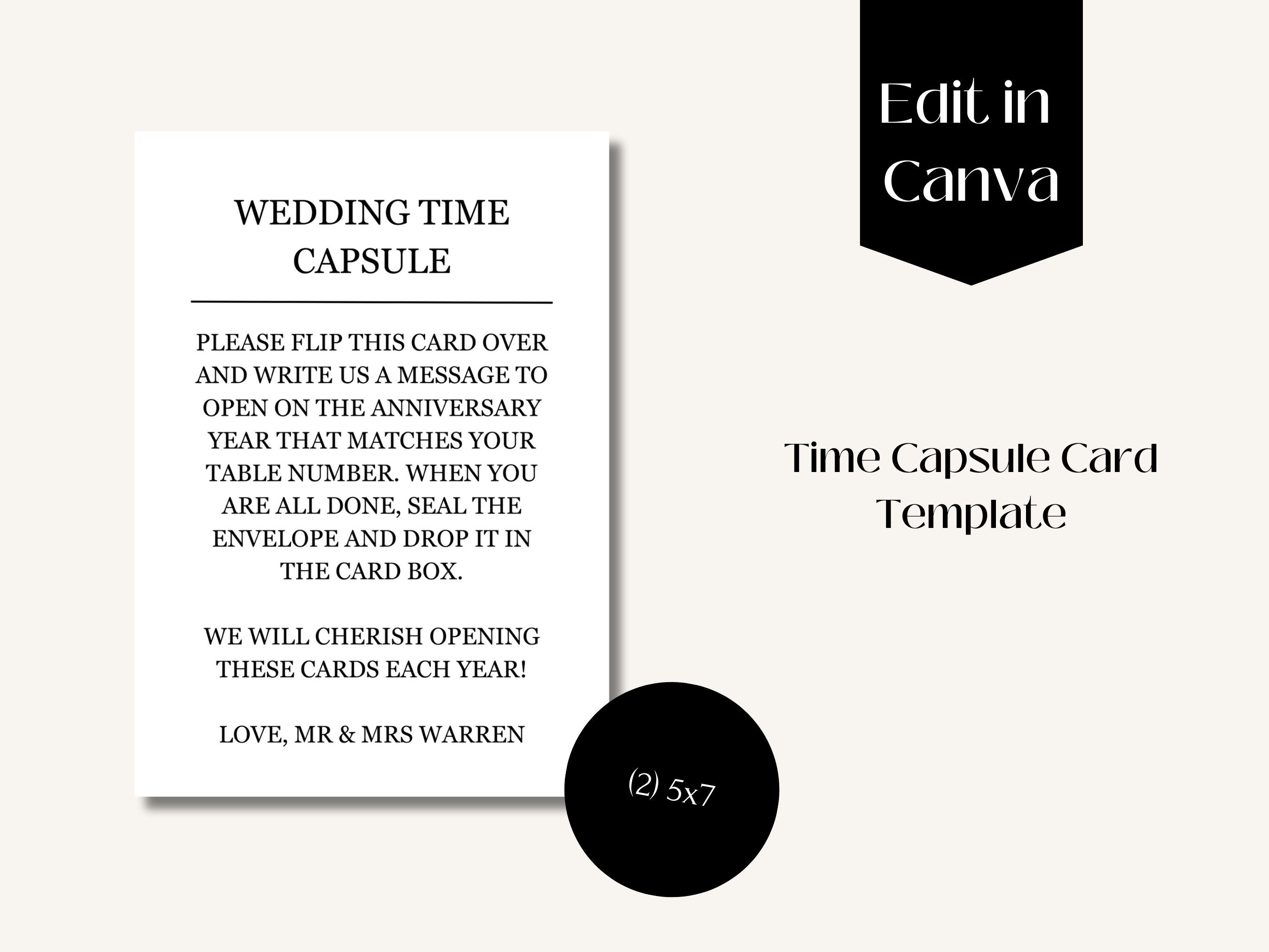 Wedding Time Capsule Card, Wedding Custom Card, Black and White ...