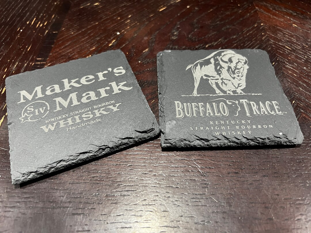 Custom Slate Whiskey Coasters – Set of 4, Personalized Whiskey Brand ...