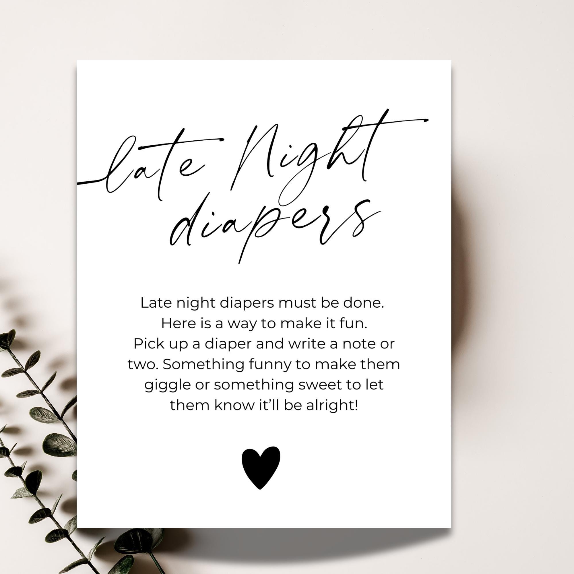 Late Night Diapers Sign Gender Neutral | Baby Shower Printable Games ...