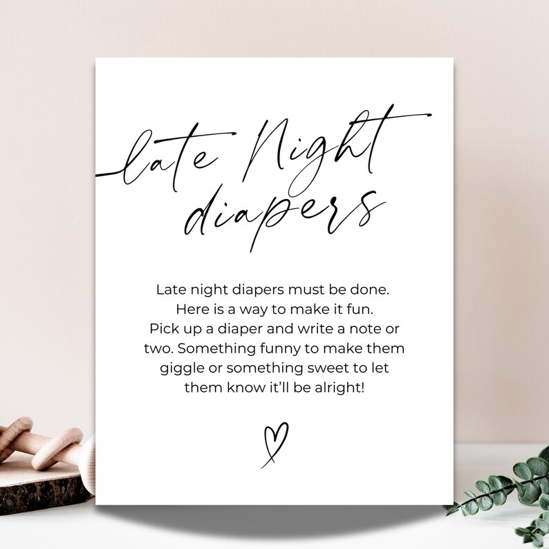 Late Night Diapers Sign Gender Neutral | Baby Shower Printable Games ...