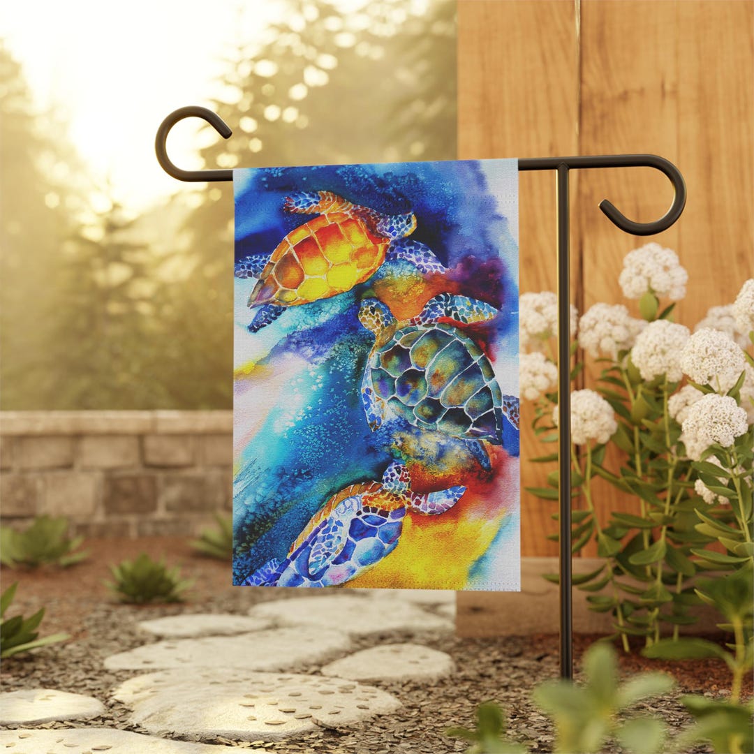 Colorful Turtle Garden Flag: Marine Life Outdoor Banner - Etsy