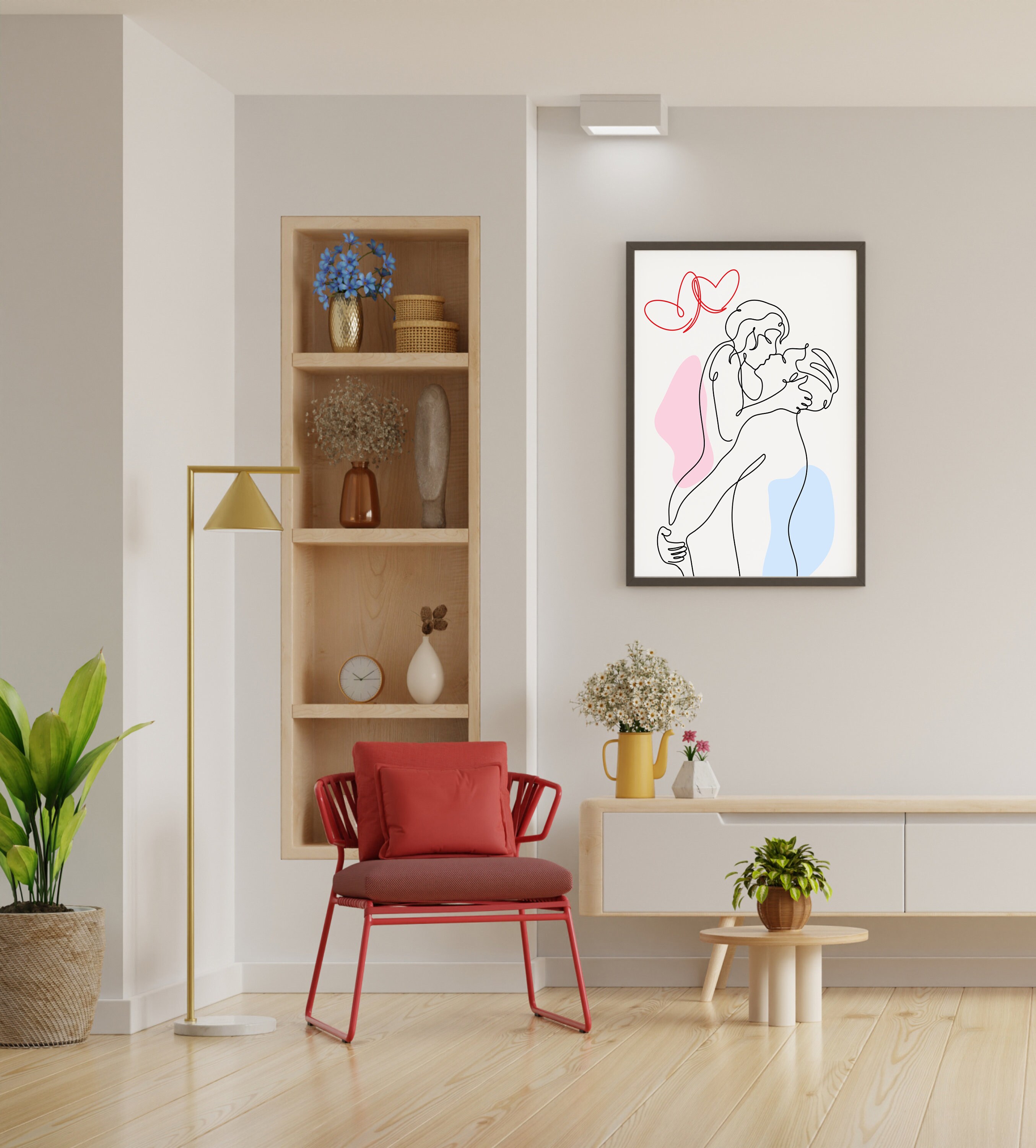 One Line Art Love | Kiss Line Art Print | Continuous Line Drawing ...