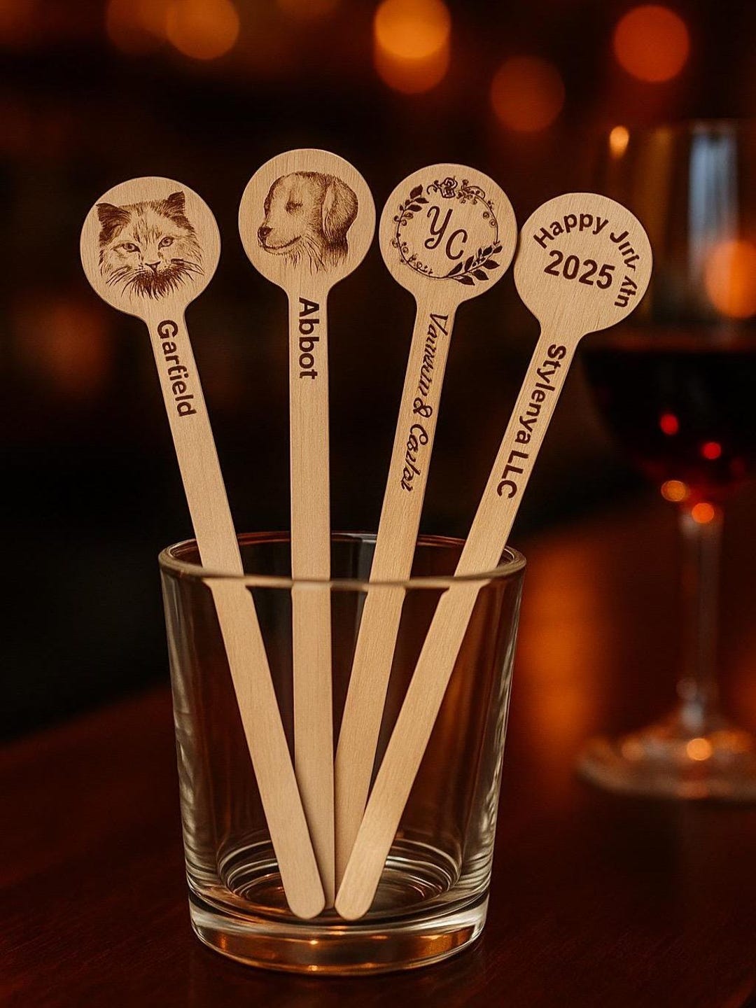 Custom Engraved Wooden Drink Stirrers: Eco-friendly Cocktail Sticks - Etsy