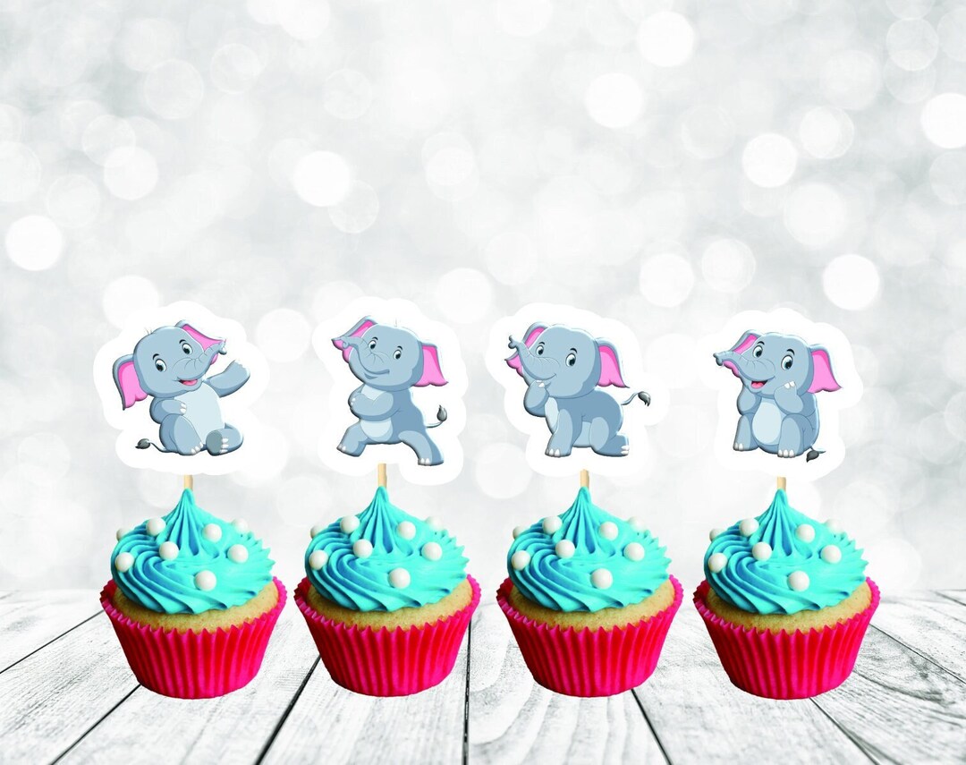 Elephants Cupcake Toppers, Little Elephants Party for Boys (package of ...