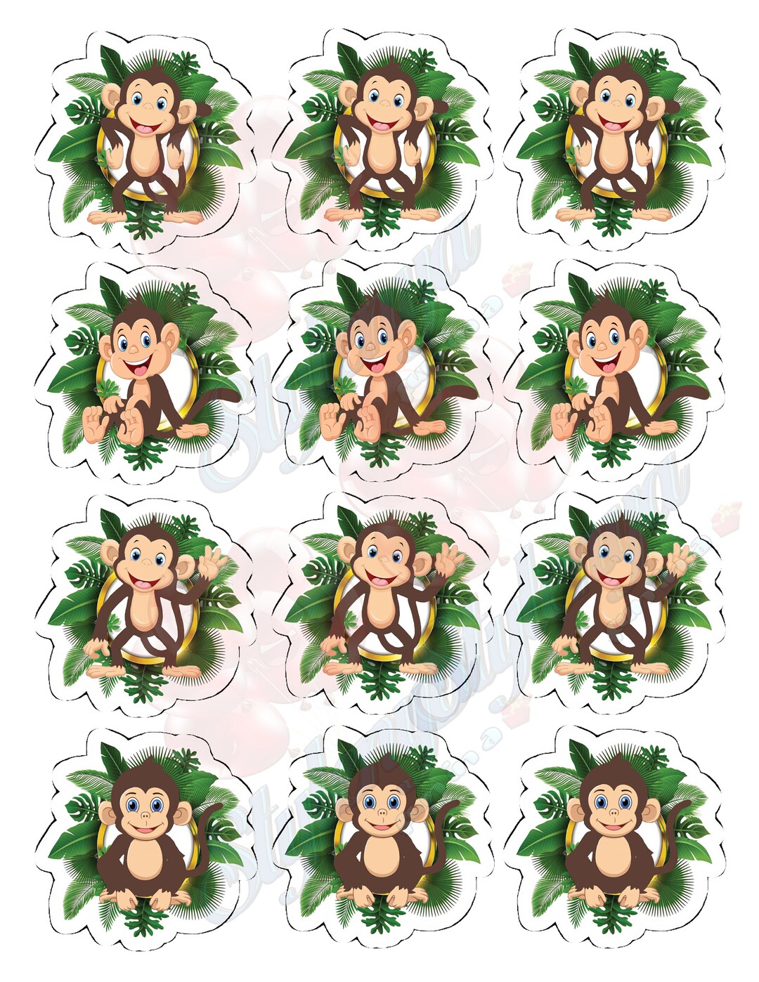 Cute Monkeys Cupcake Toppers (package of 12) Digital Version - Etsy